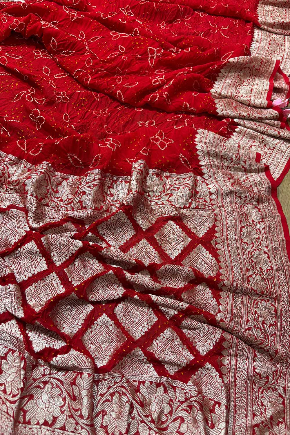 Red Bandhani Georgette Saree