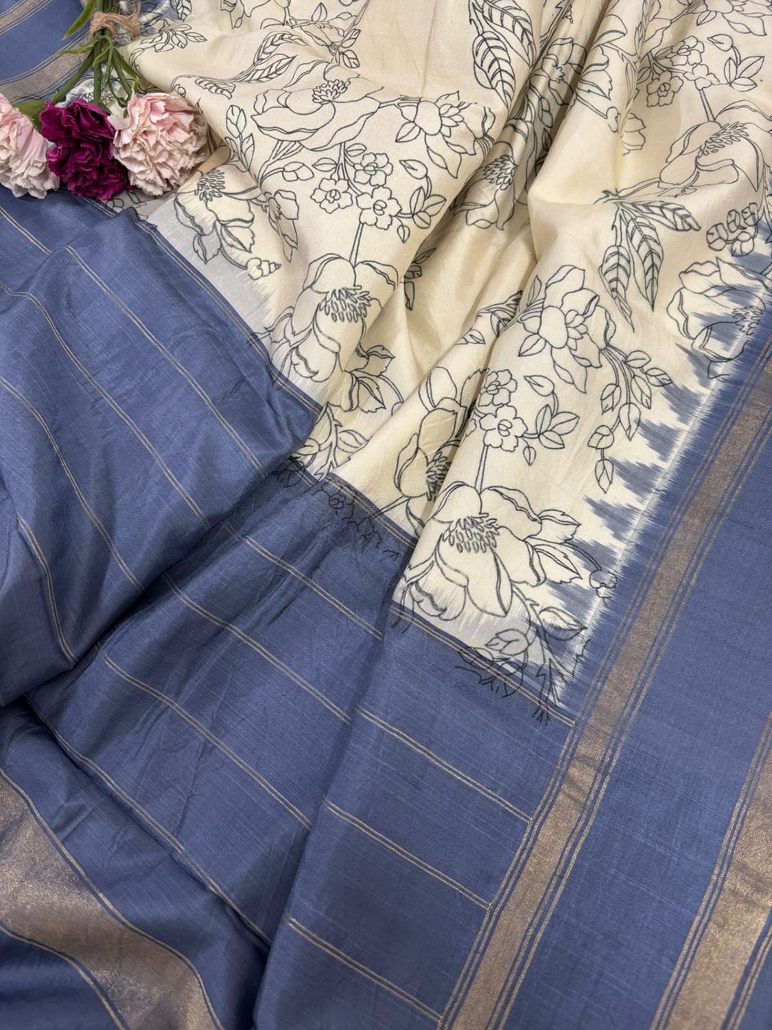 Pastel Silk Ikat Saree - Digital Printed