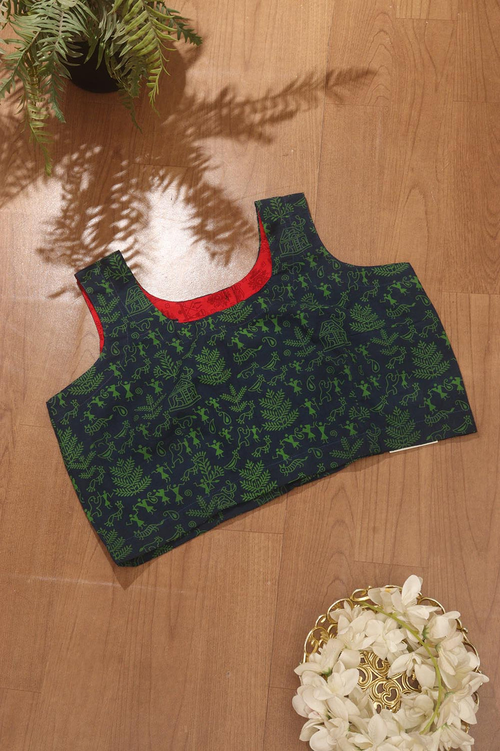 Stylish Blue Ajrakh Block Printed Cotton Blouse - Sleeveless Design