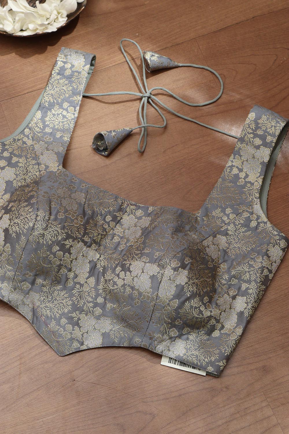 IB1B124022808 Grey Banarasi Silk Padded Blouse