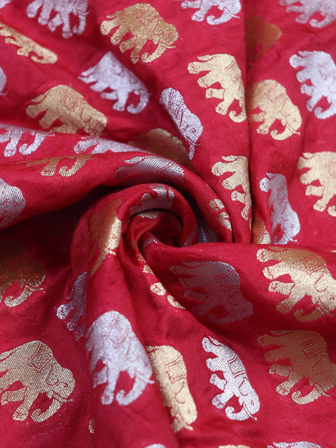 Elephant Design Banarasi Silk Fabric in Reddish Pink - 1 Mtr