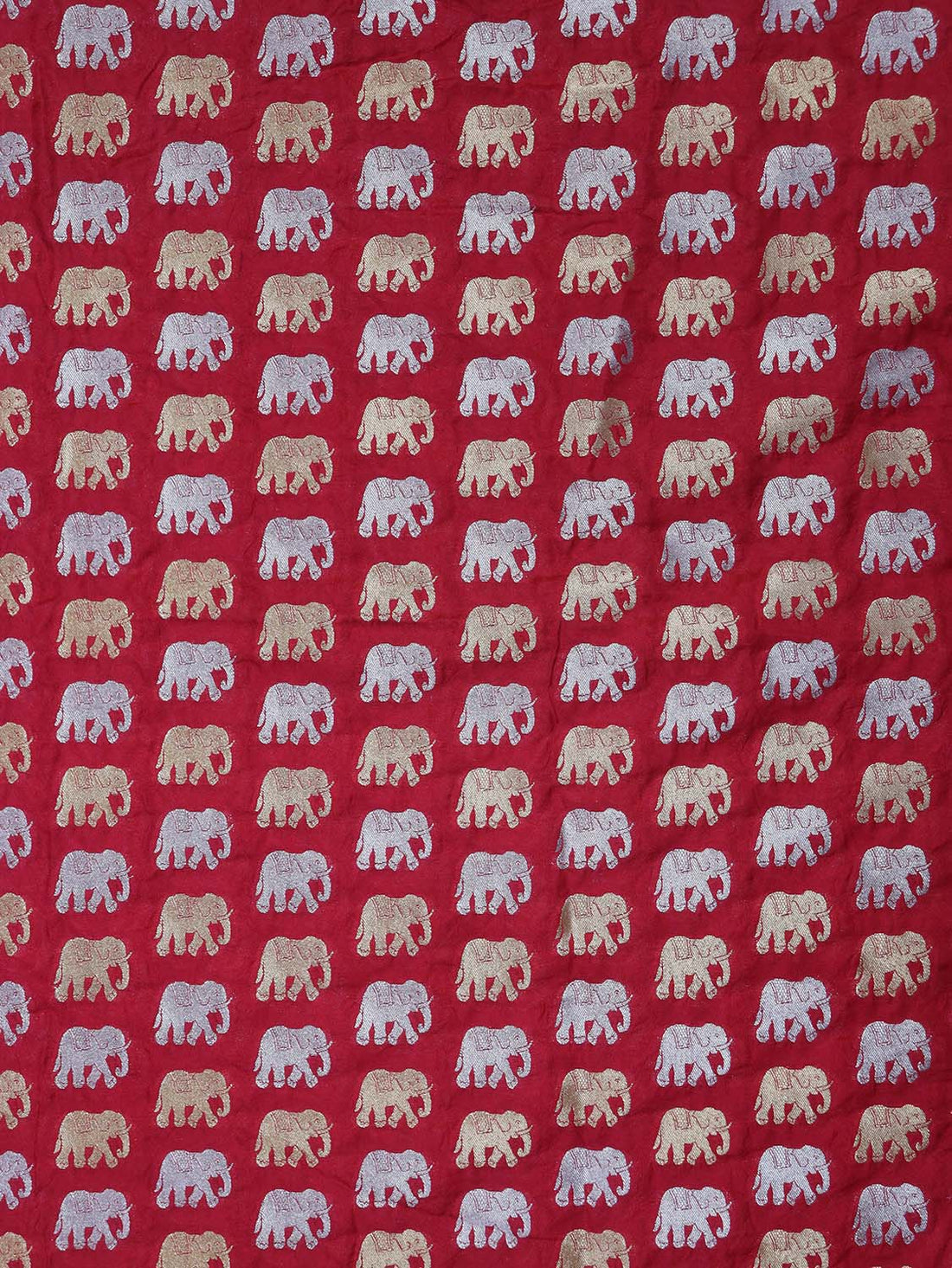 Elephant Design Banarasi Silk Fabric in Reddish Pink - 1 Mtr