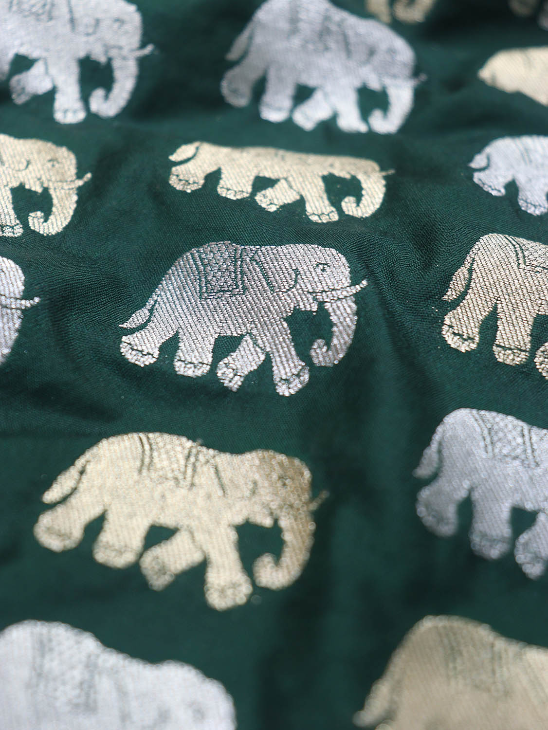 Shop Exquisite Green Banarasi Silk Elephant Design Sona Roopa Fabric ...