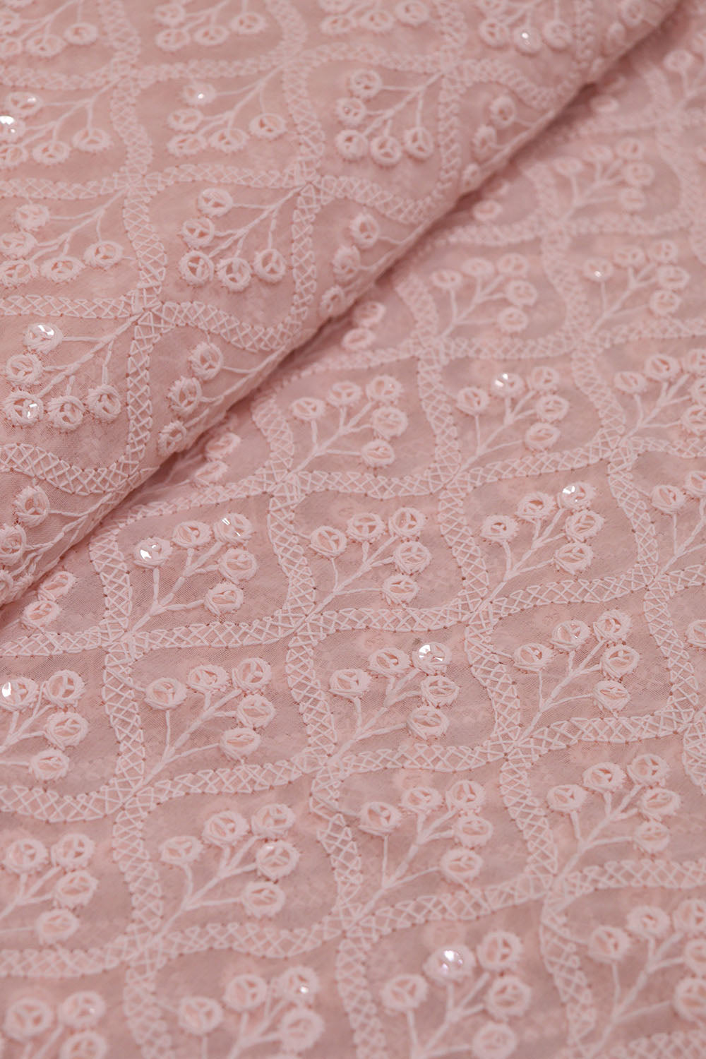 Shop the Exquisite Pink Chikankari Georgette Fabric with Sequin Embroidery