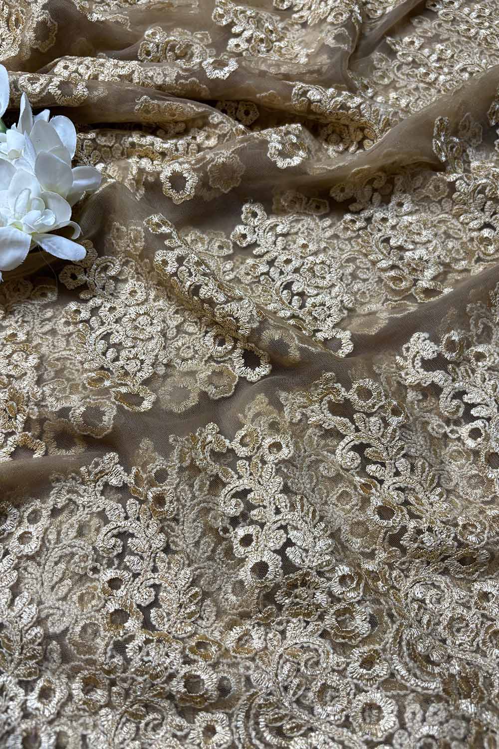 Pastel Net Embroidered Fabric - 1 Mtr