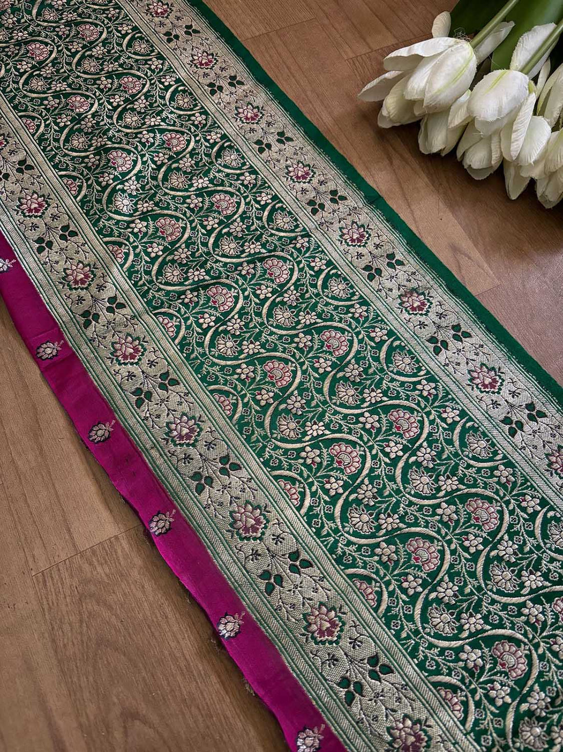 Green Banarasi Handloom Silk Border