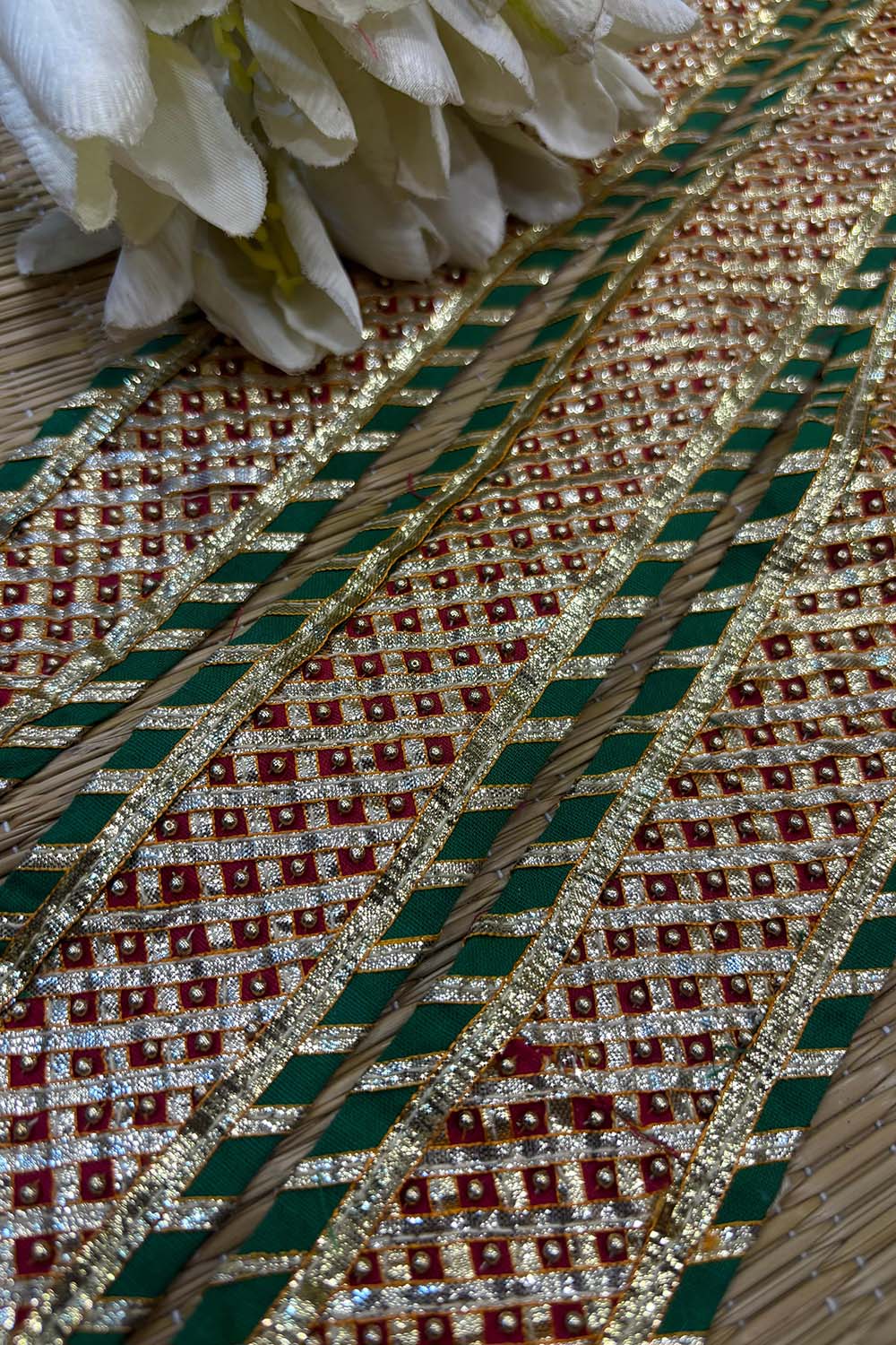 Red And Green Hand Work Vintage Gota Patti lace ( 1 Mtr )