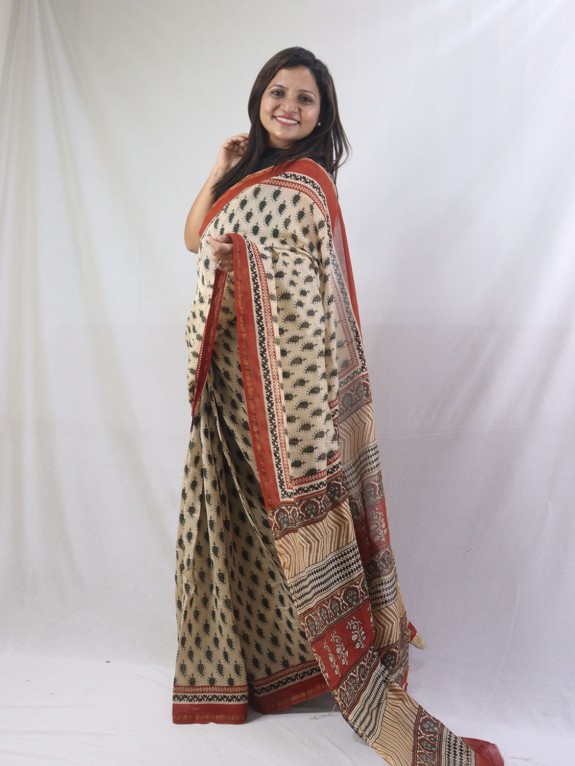 Stunning Multicolor Block Printed Chanderi Silk Saree - Versatile ...