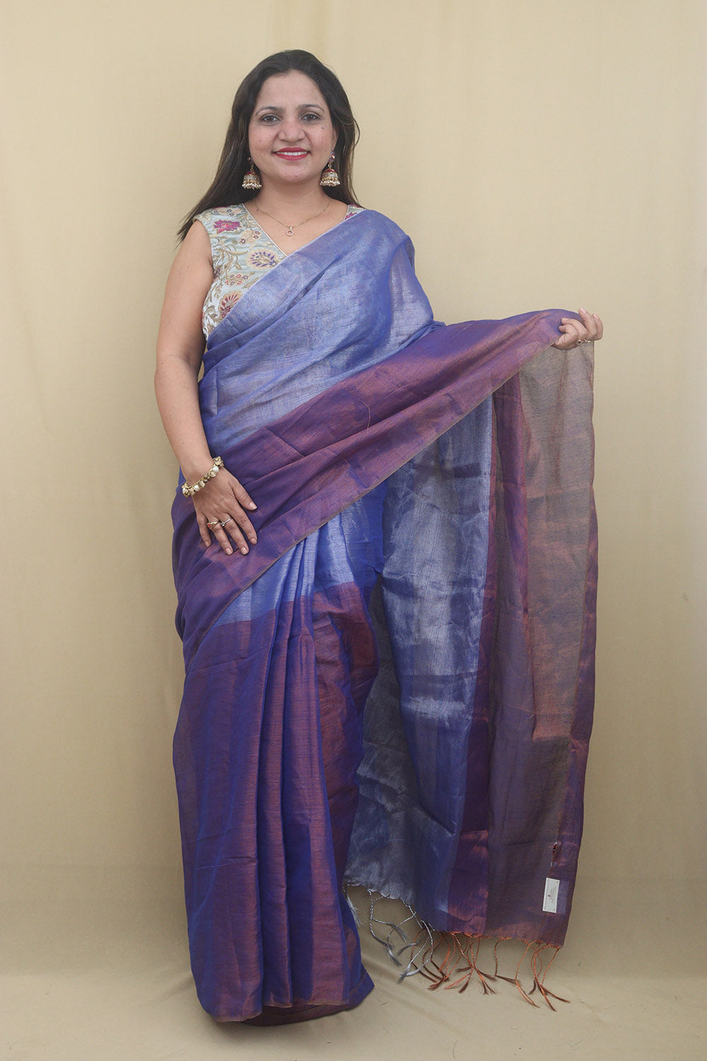Get 20% Off on Blue Bengal Tissue Cotton Half And Half Saree