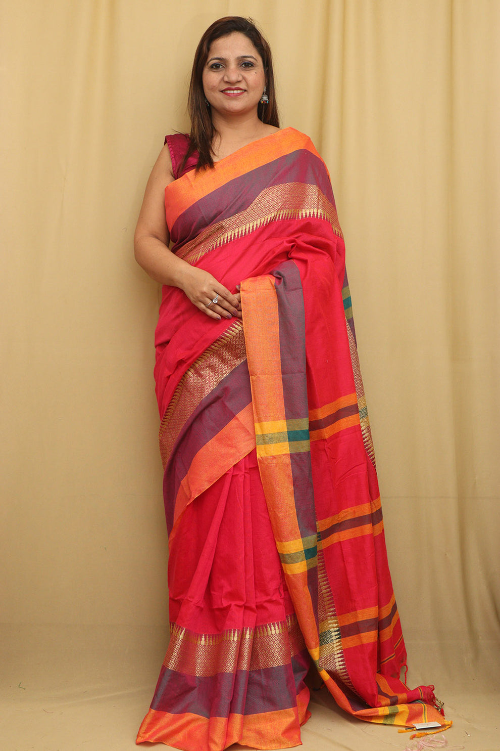 Beautiful Pink Bengal Cotton Saree