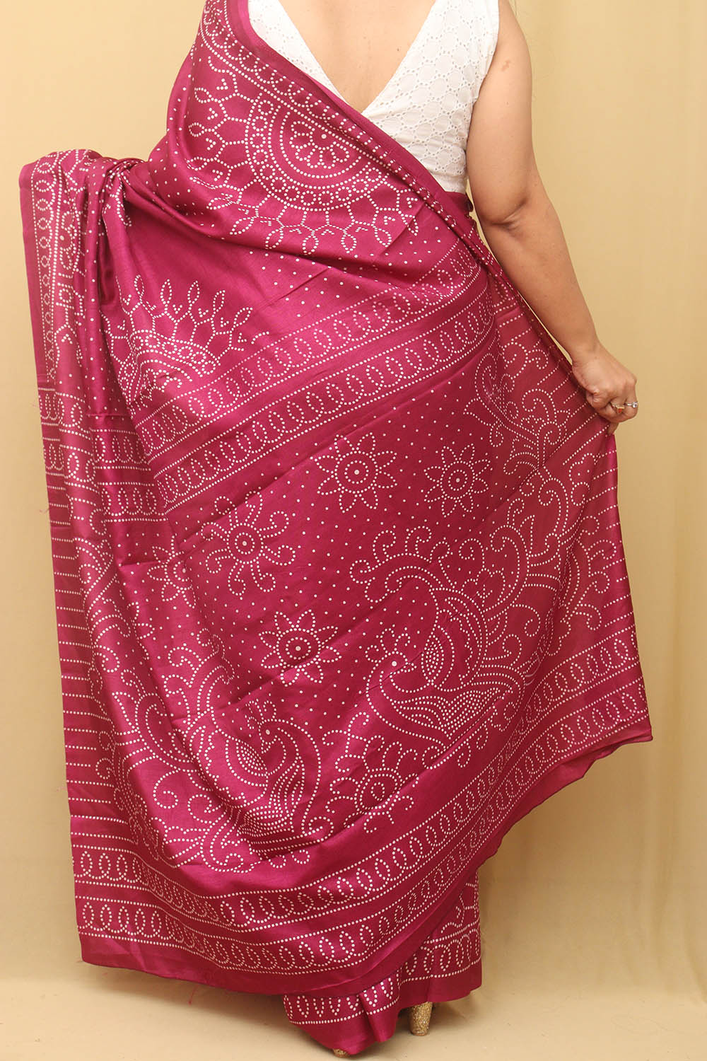 Stunning Purple Bandhani Silk Saree - Digital Print | Shop Now!