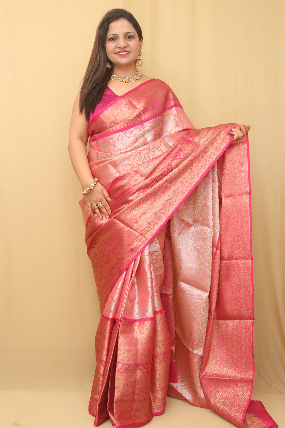 Shop Now: Pink Kanjeevaram Silk Saree - 20% Off!