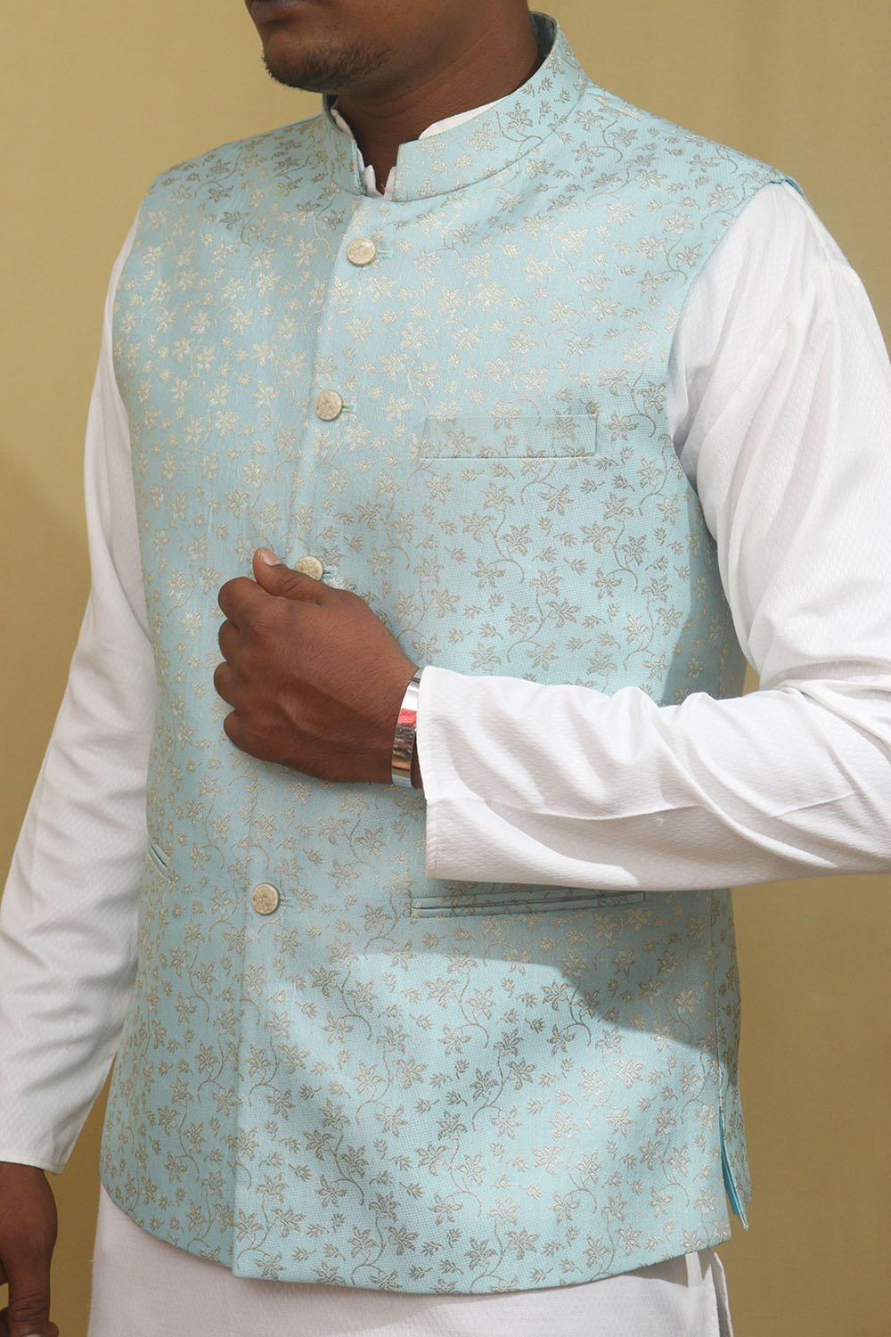 20% Off: Blue Banarasi Silk Jacket - Exquisite Elegance & Timeless Style
