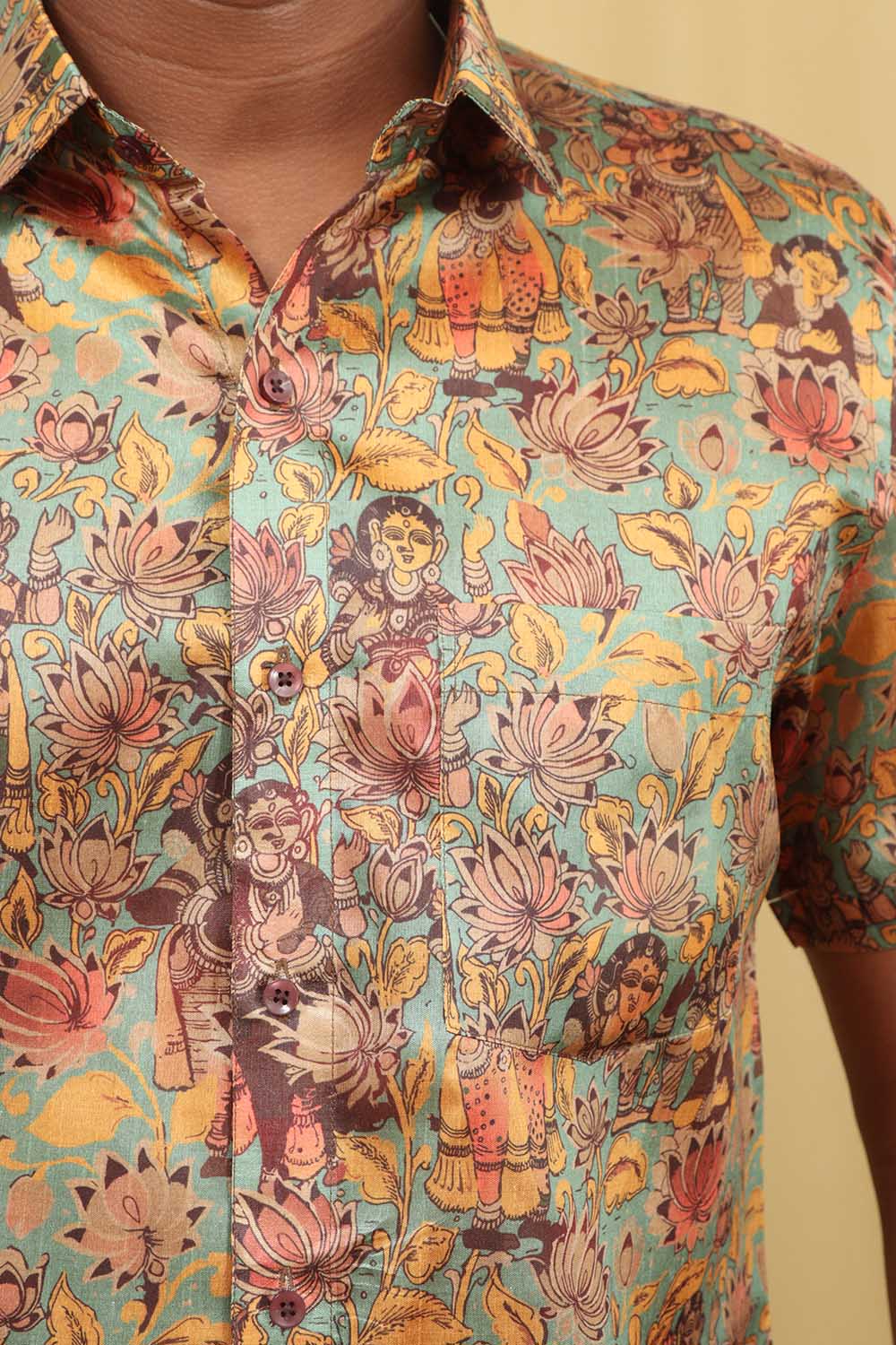 20% Off: Multicolor Kalamkari Tussar Silk Shirt - Digital Printed