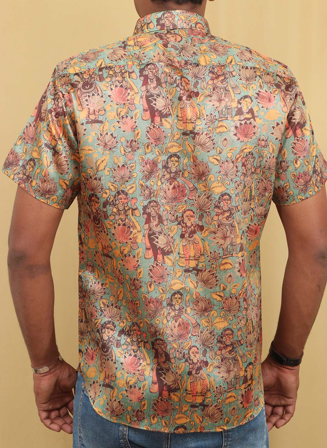 20% Off: Multicolor Kalamkari Tussar Silk Shirt - Digital Printed