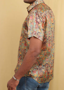 Vibrant Kalamkari Tussar Silk Shirt with Multicolor Digital Print