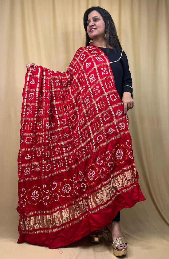 Red Bandhani Gajji Silk Dupatta - 20% Off