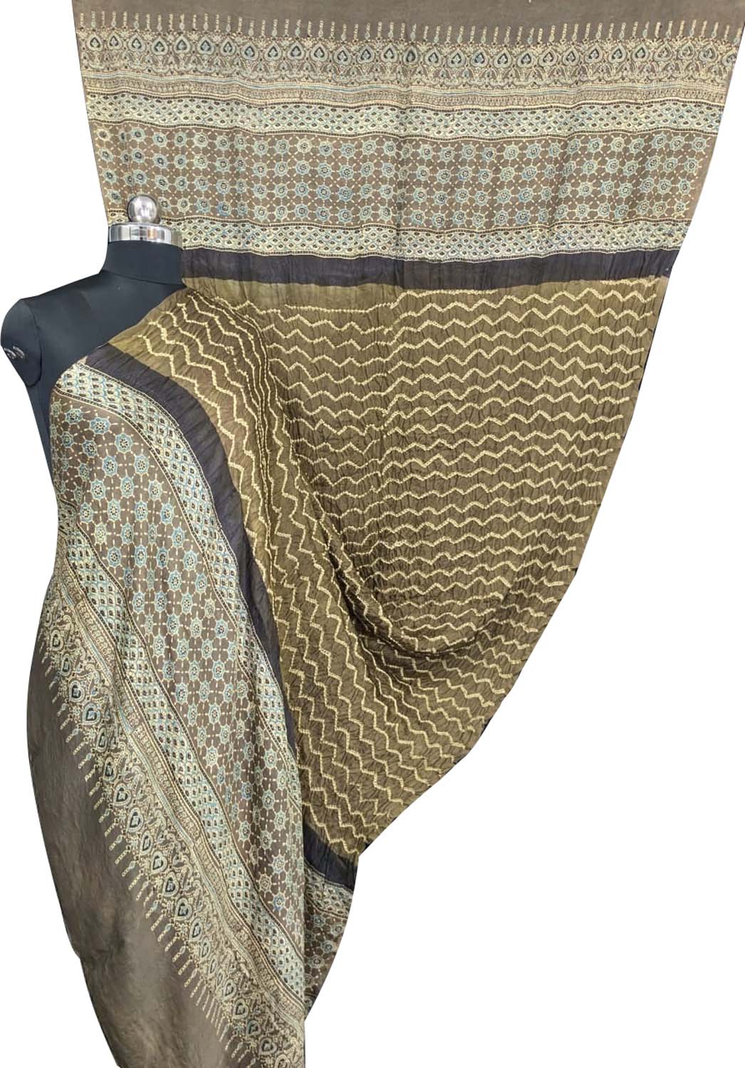 Handcrafted Gajji Silk Dupatta with Bandhani Ajrakh