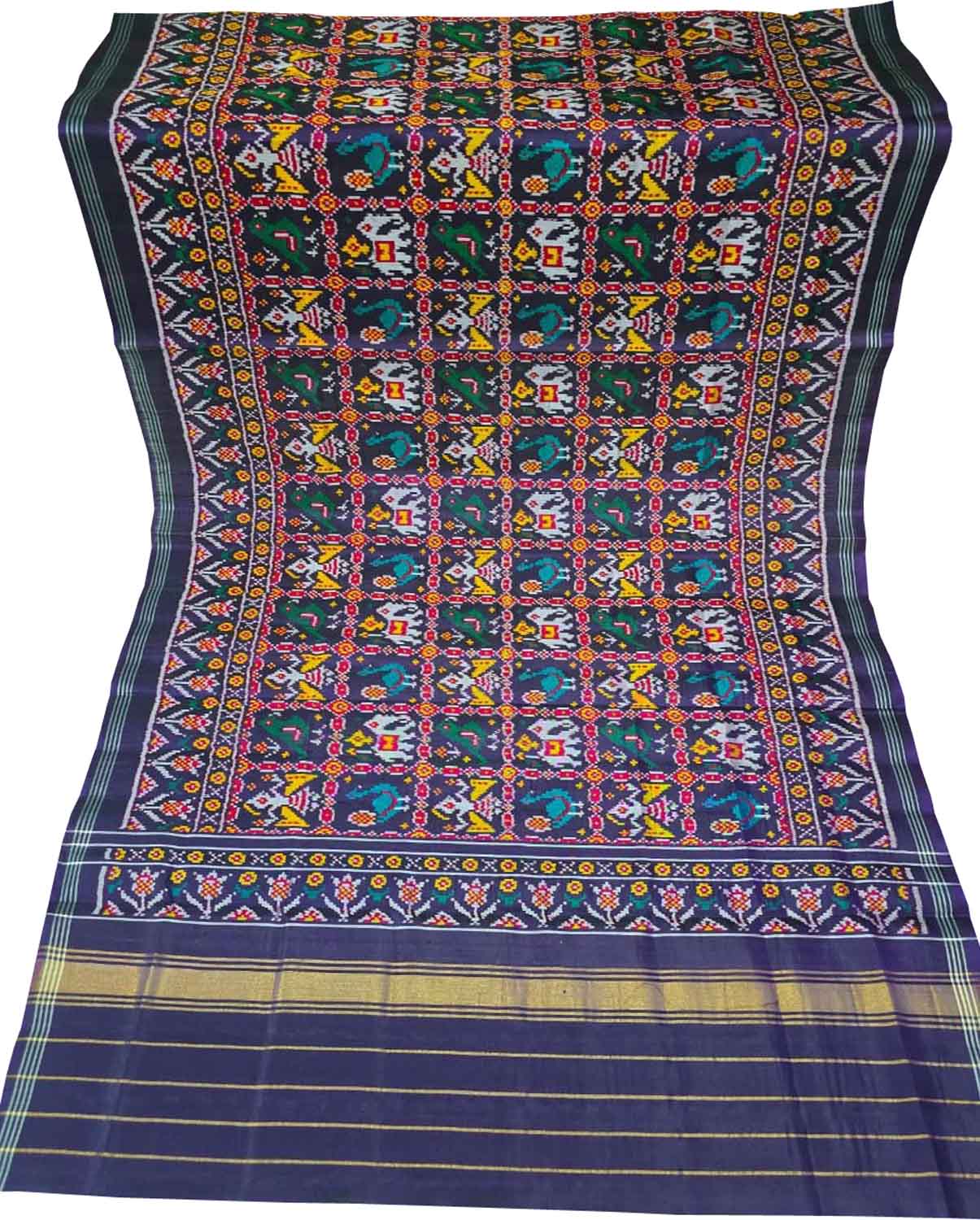 Blue Semi Patan Patola Handloom Single Ikat Dupatta