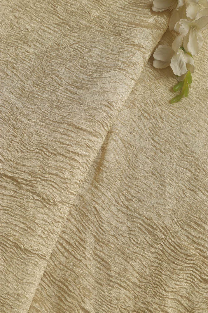 Golden Banarasi Crushed Tissue Fabric - 1 Mtr