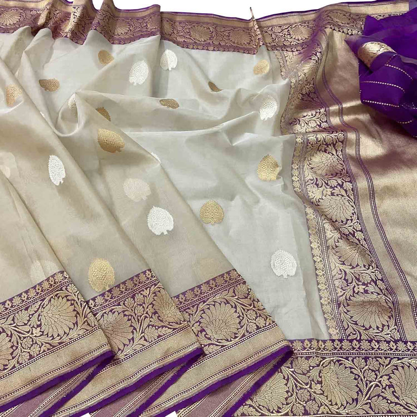 Off White Banarasi Silk Saree