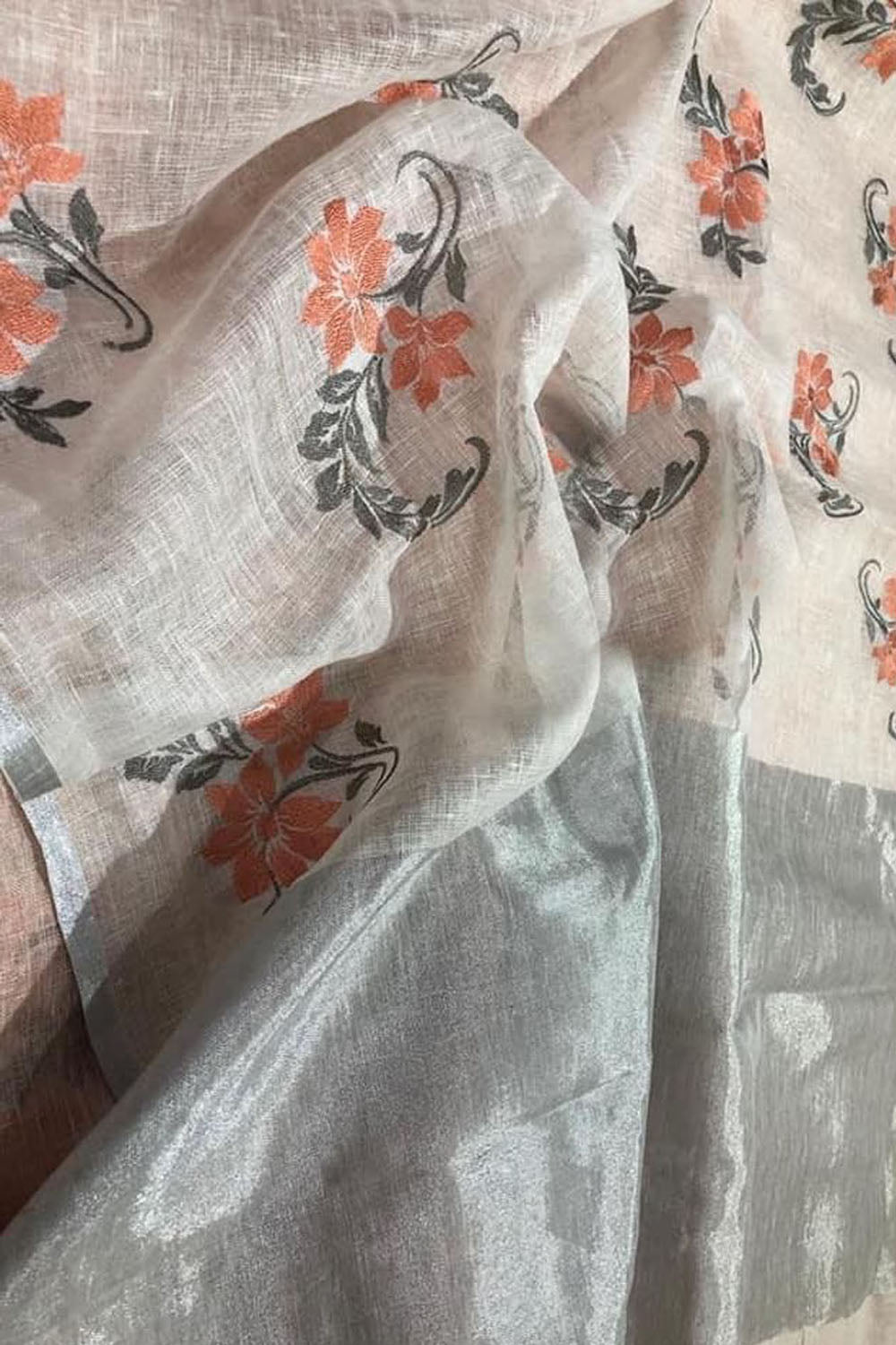 Elegant Off White Linen Saree