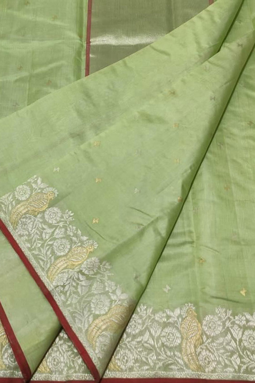 Green Chanderi Silk Saree - Handloom Pure Silk