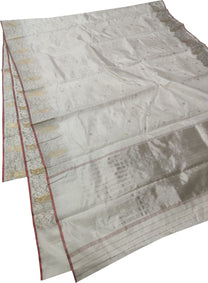 20% Off: Off White Chanderi Handloom Pure Silk Saree