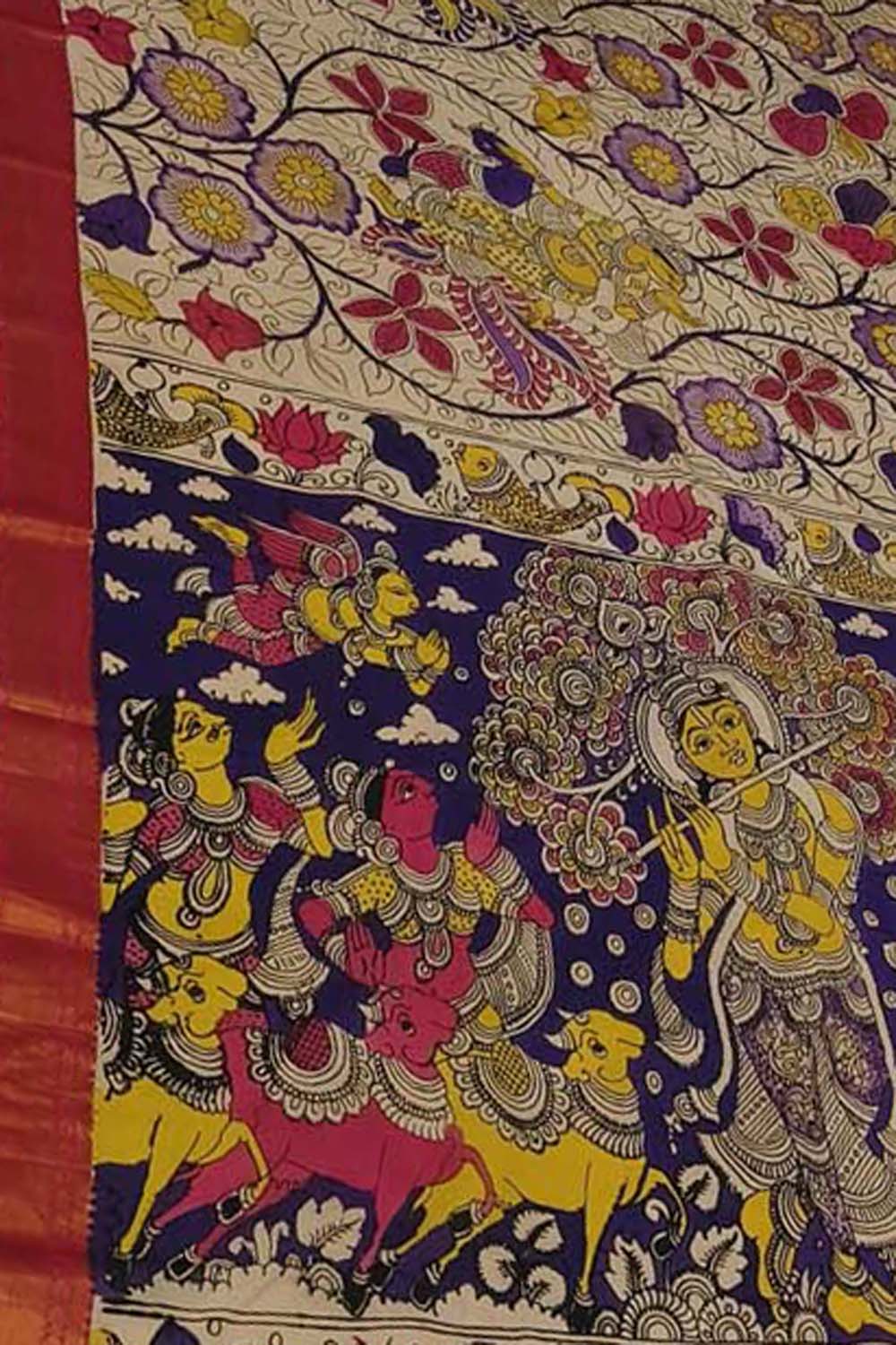 Multicolor Bangalore Silk Hand Painted Kalamakari Saree