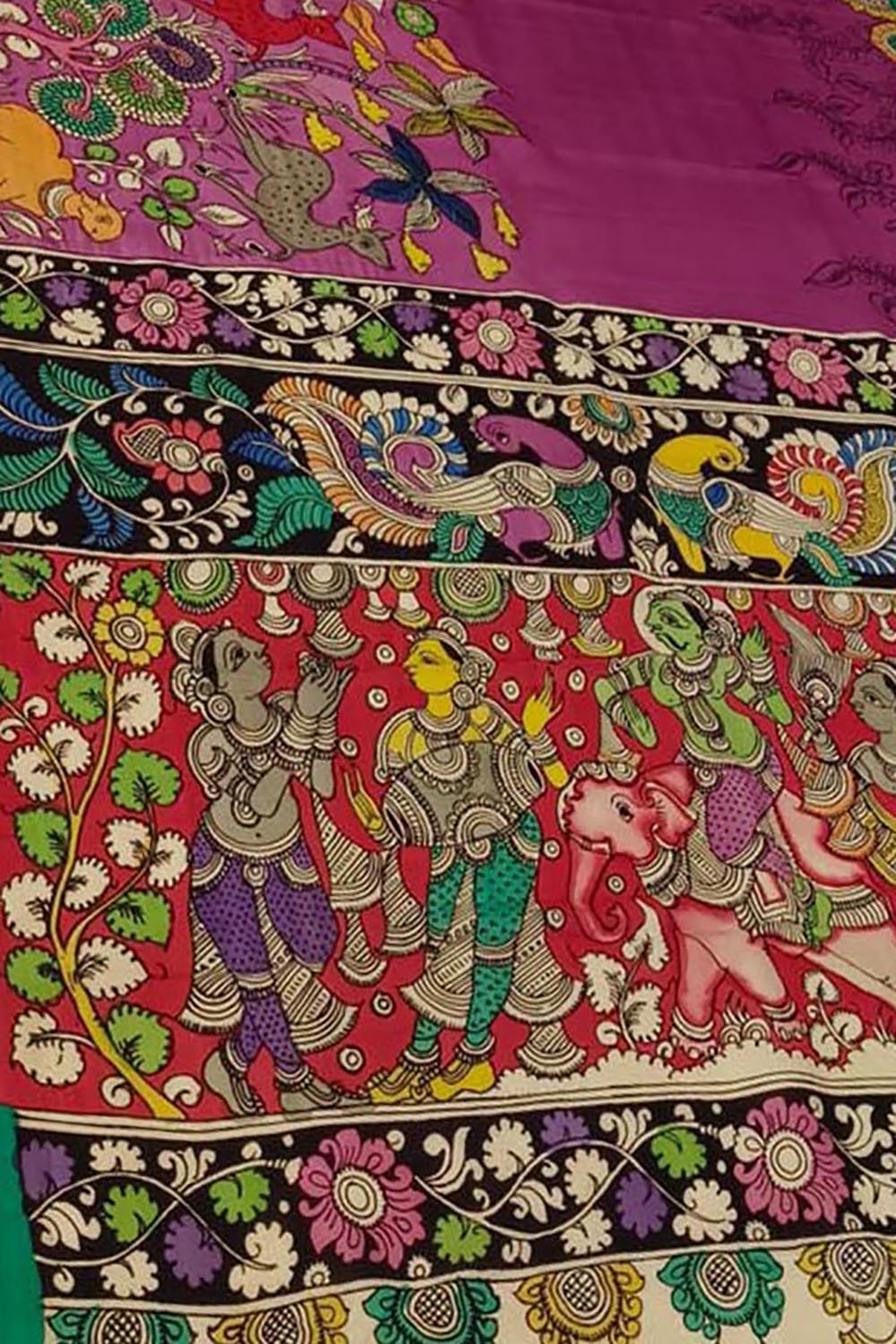 Stunning Multicolor Kalamkari Silk Saree