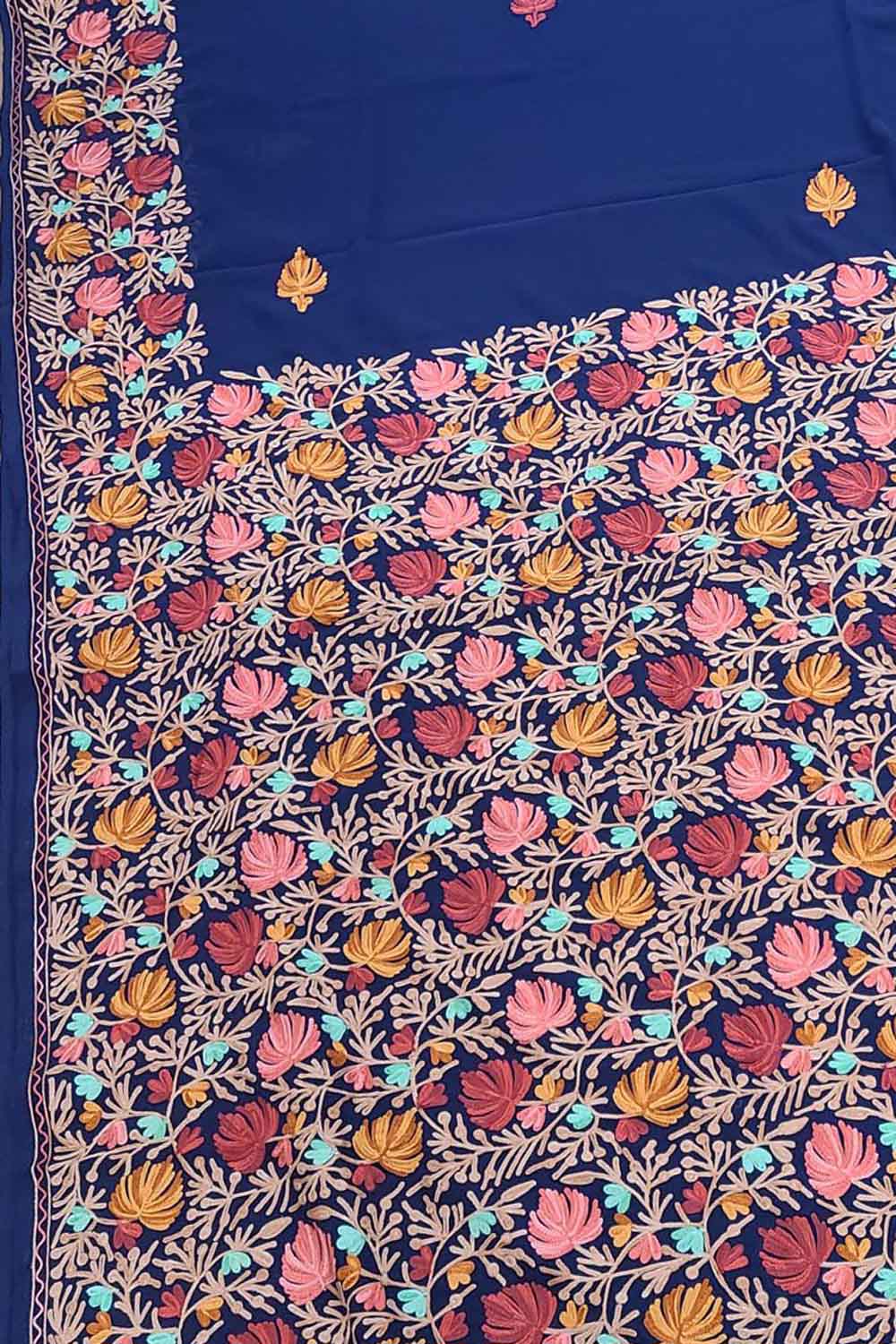 Blue Hand Embroidered Kashmiri Aari Saree