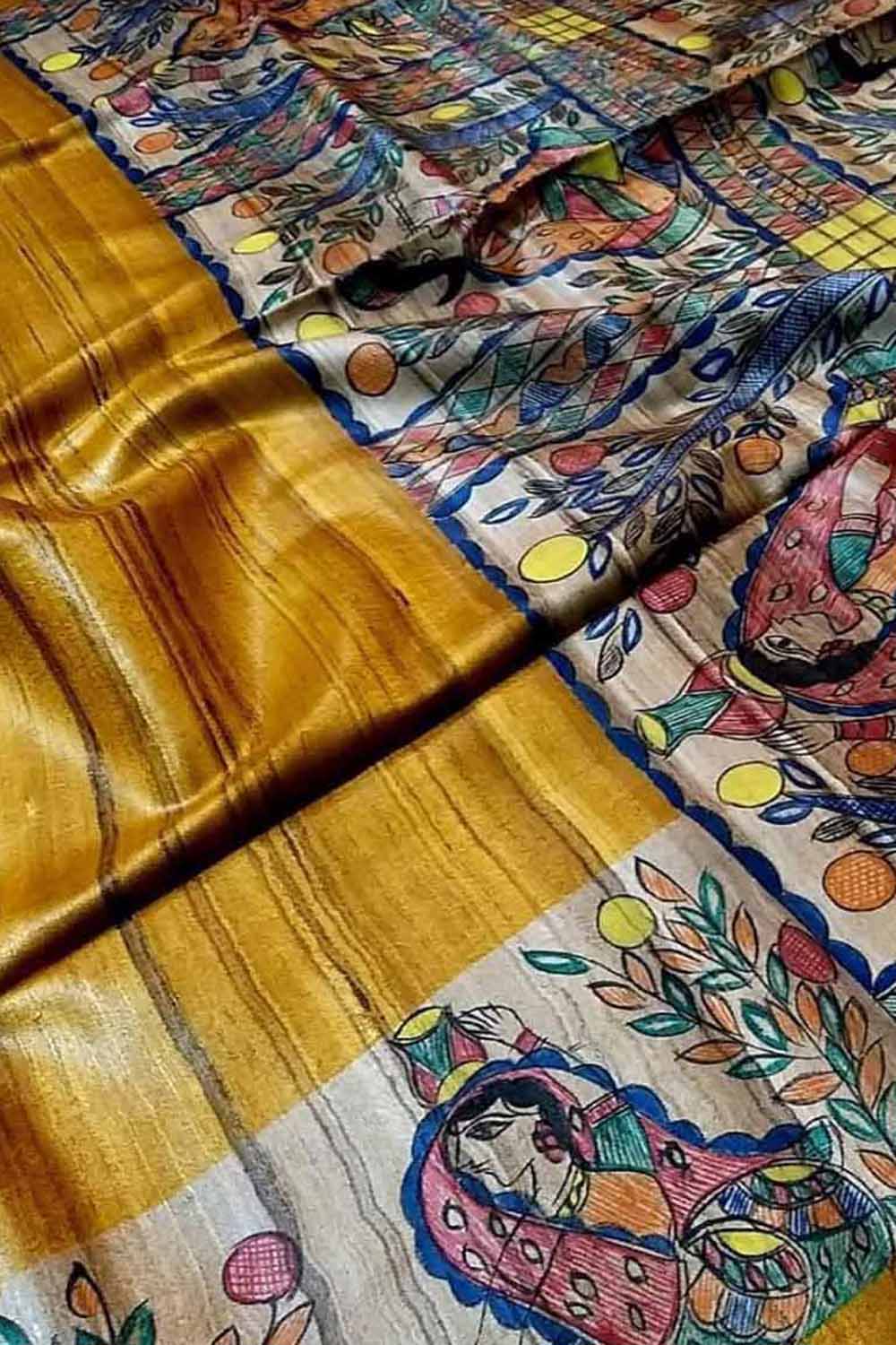 Hand Painted Madhubani Silk Saree