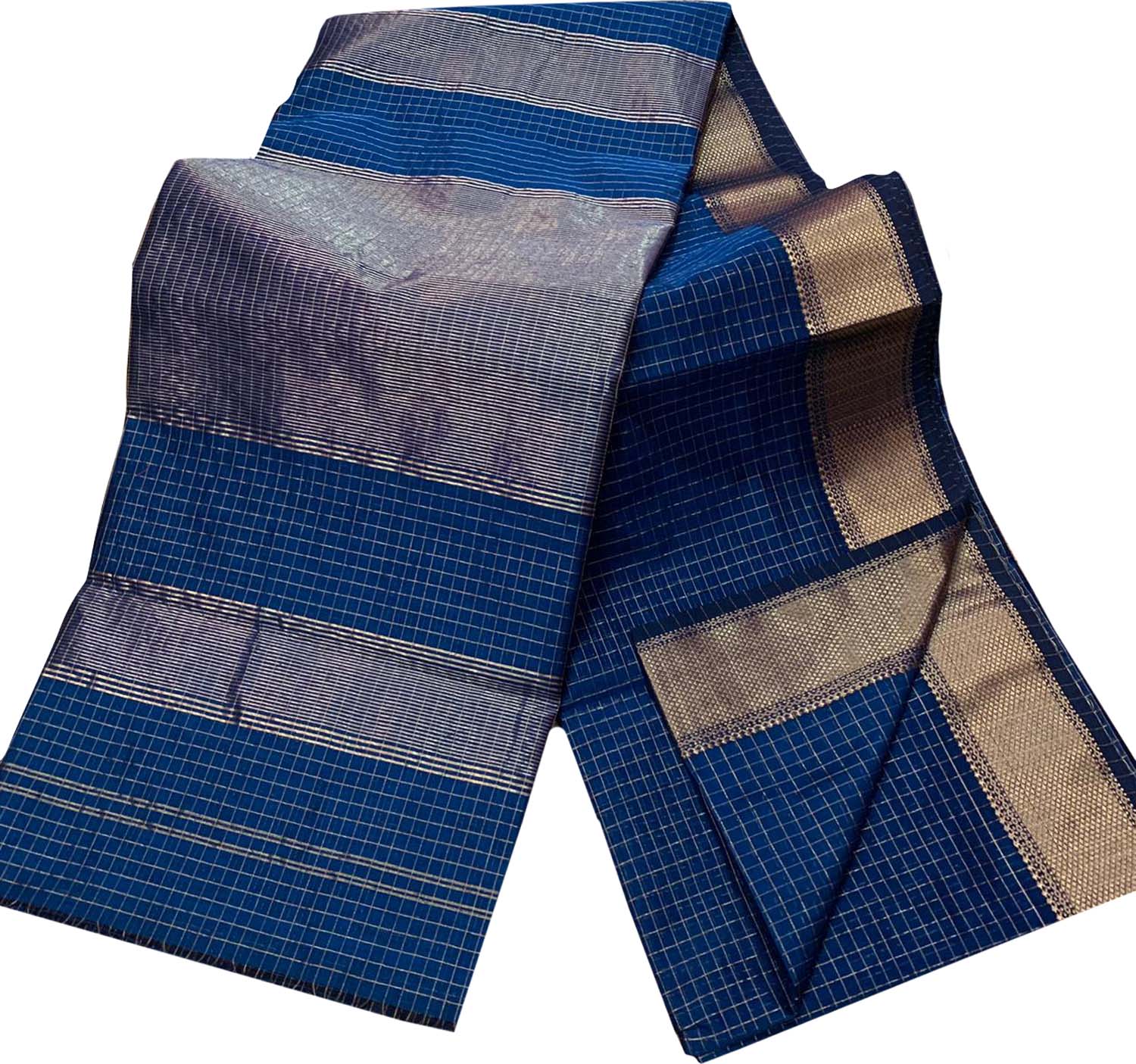 Blue Maheshwari Checks Silk Saree - 20% Off