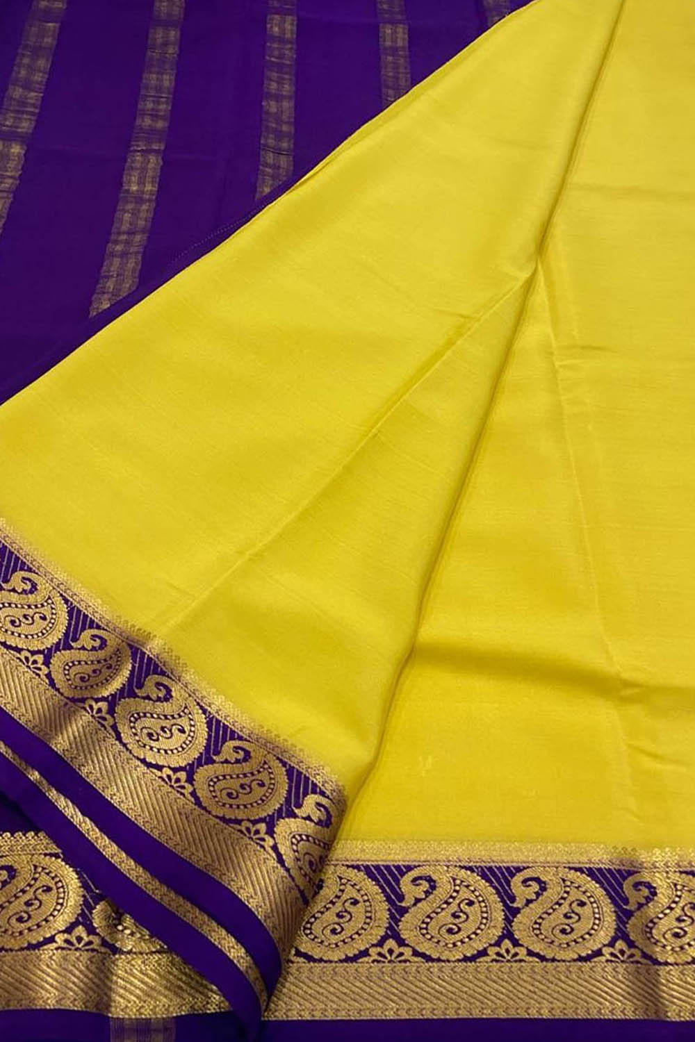 20% Off Yellow Mysore Crepe Silk Saree