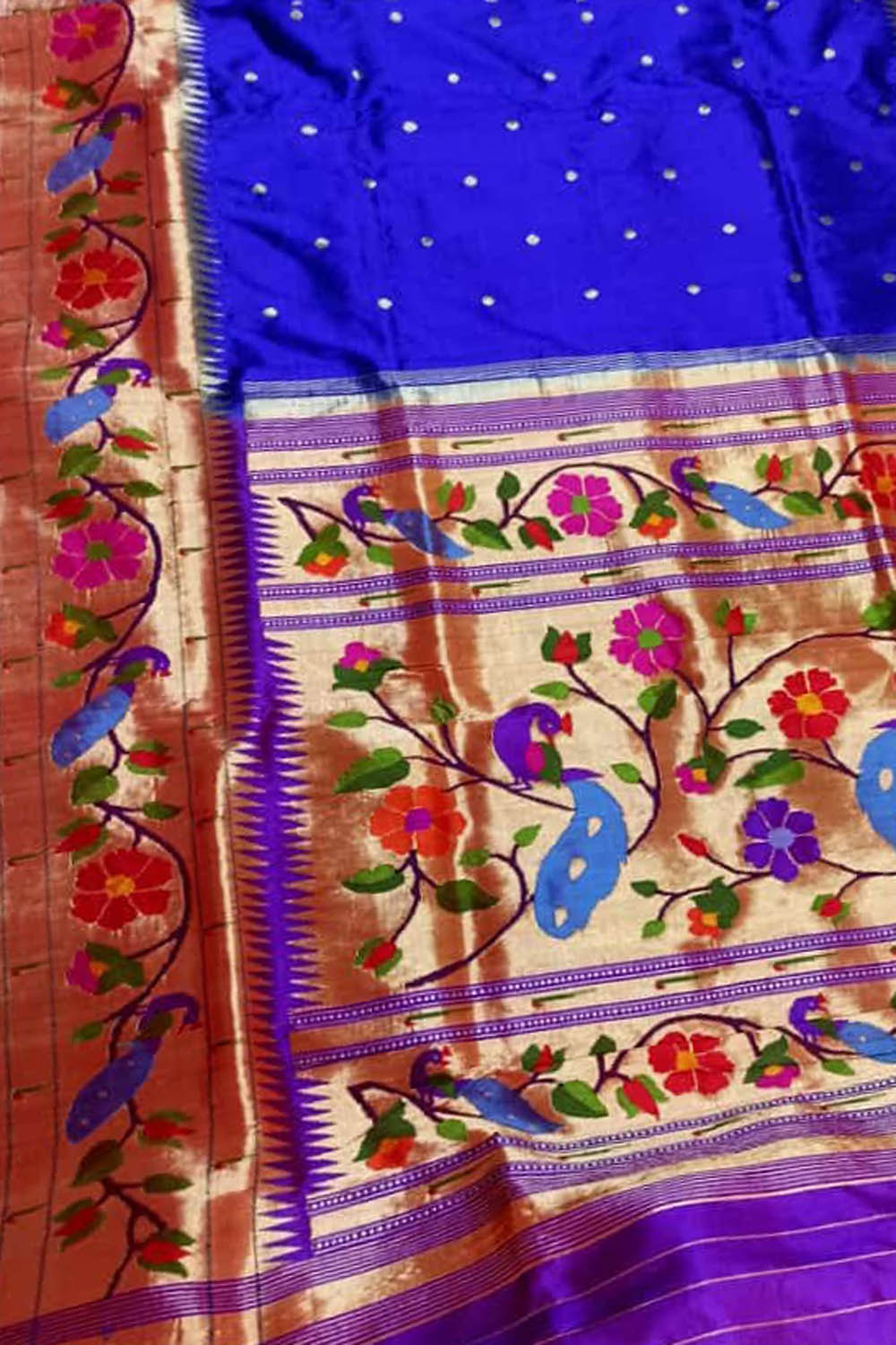 Blue Paithani Silk Saree - Handloom, Heavy Border