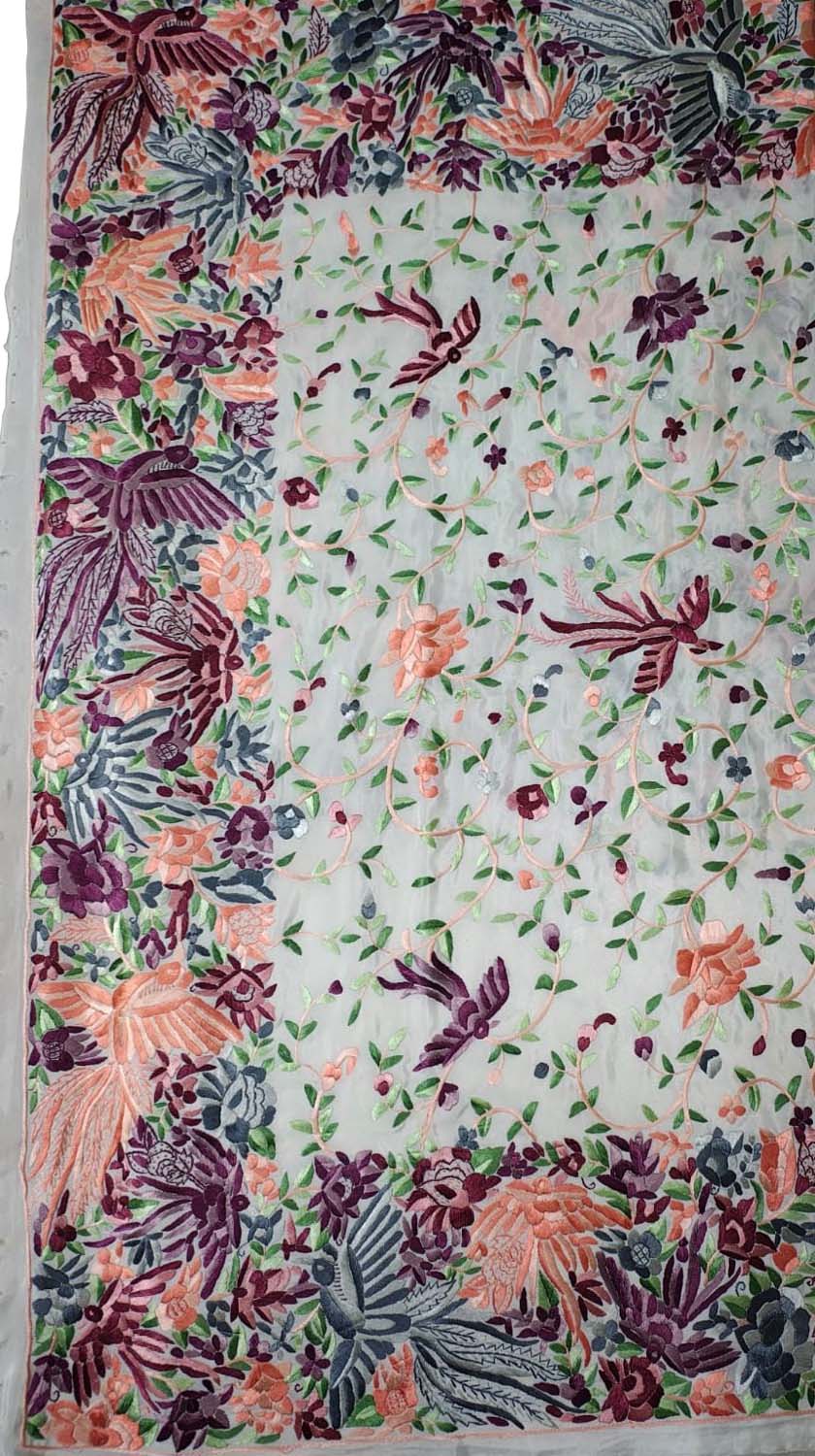 Off White Crepe Parsi Gara Saree