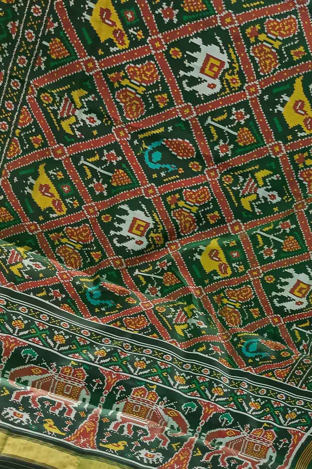 Green Patola Handloom Silk Saree - Semi Patan Design