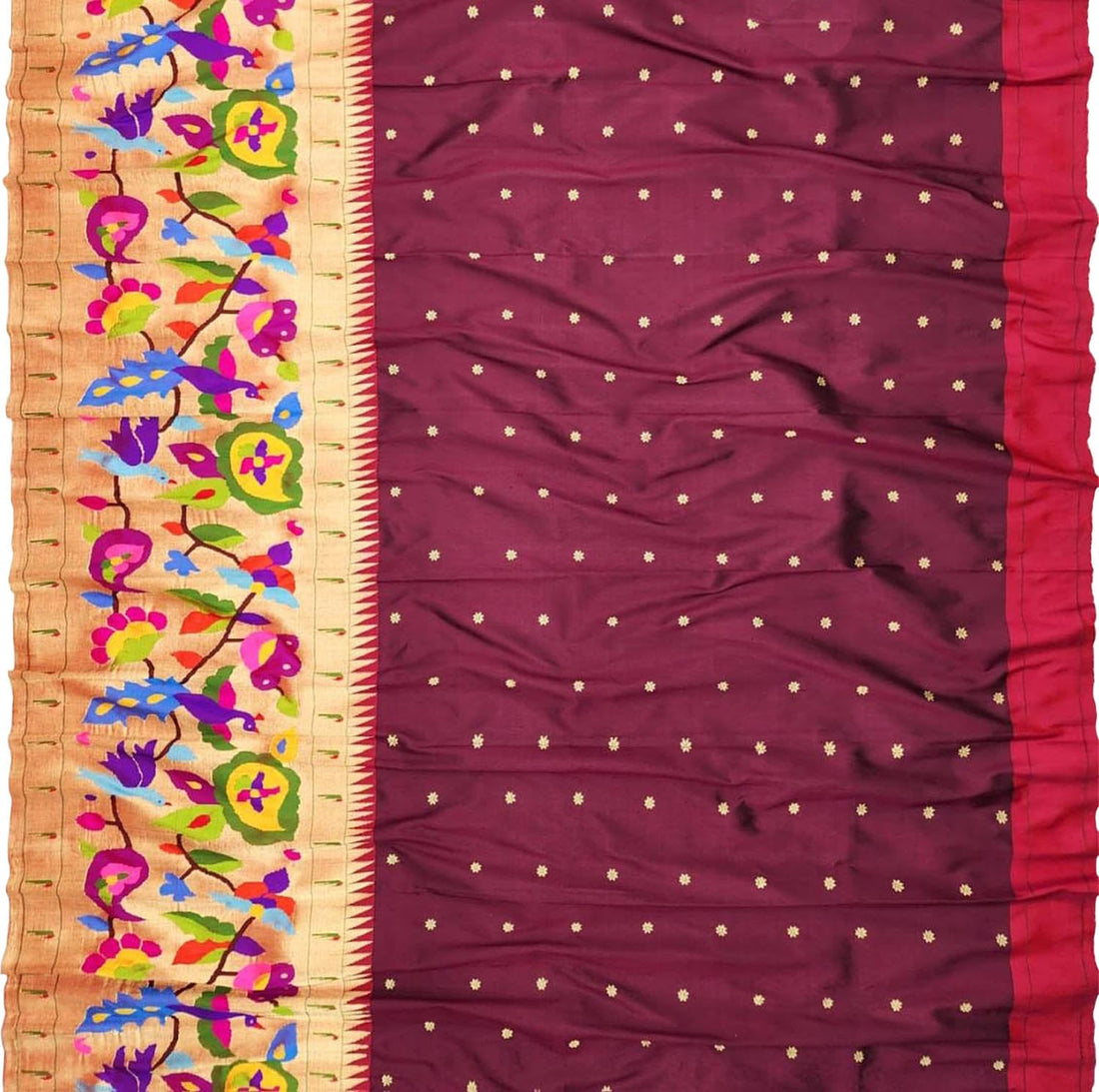 Shop Maroon Paithani Handloom Silk Lehenga Fabric - Pure & Elegant