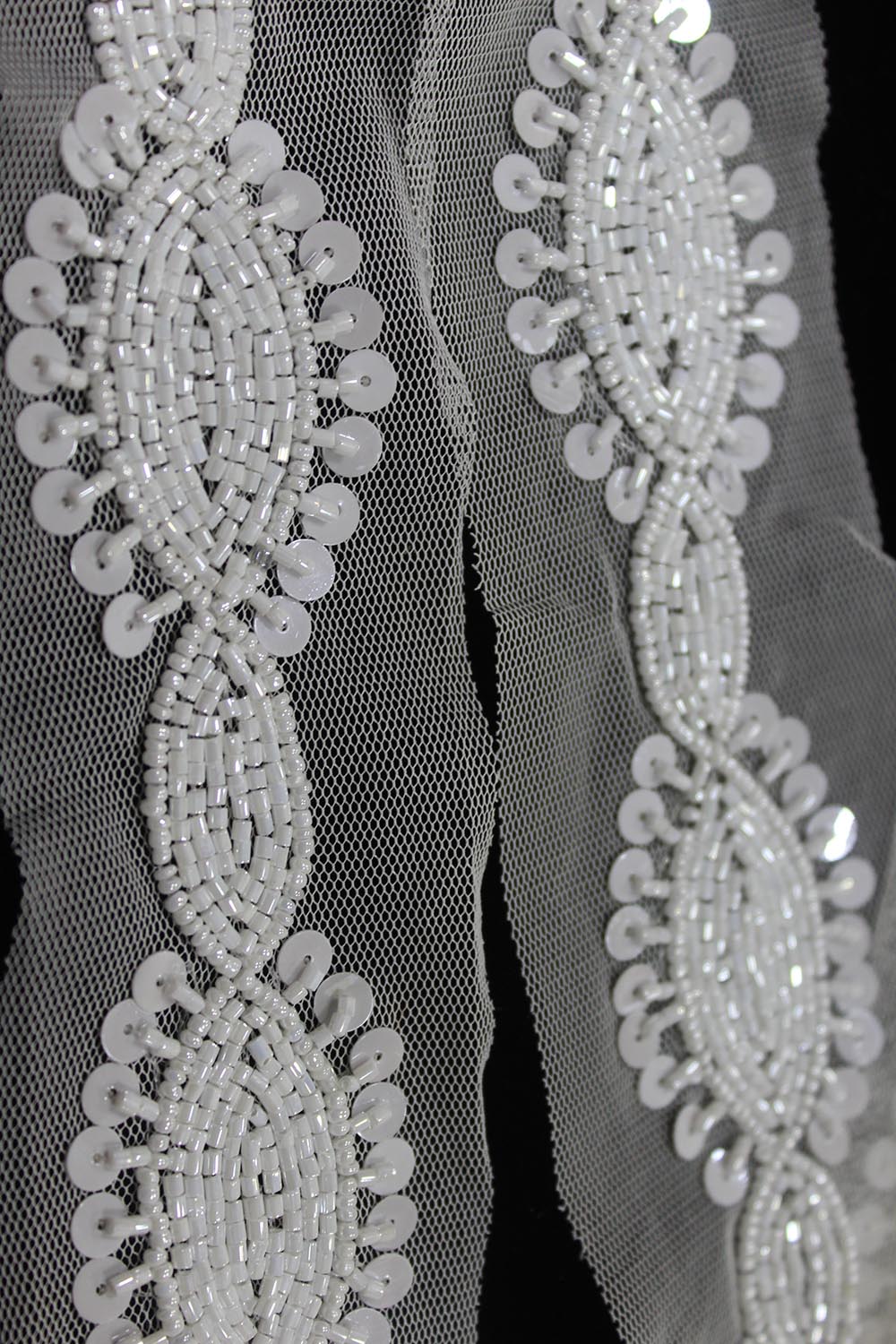 Elegant White Lace with Exquisite Beads And Sequins Handwork Embellish