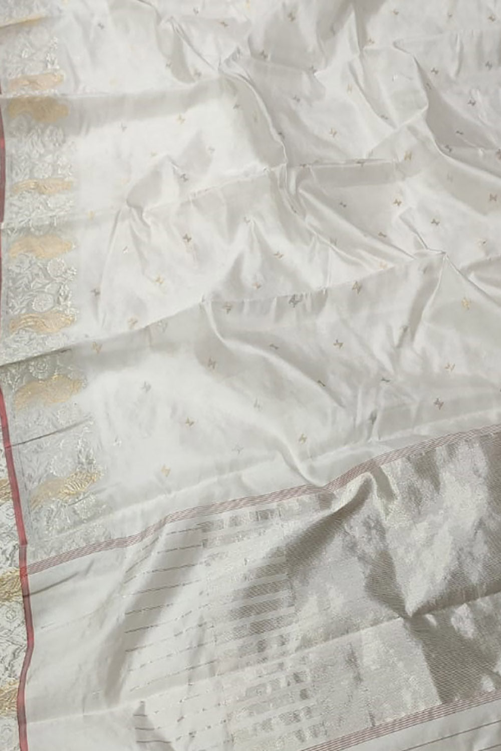 20% Off: Off White Chanderi Handloom Pure Silk Saree