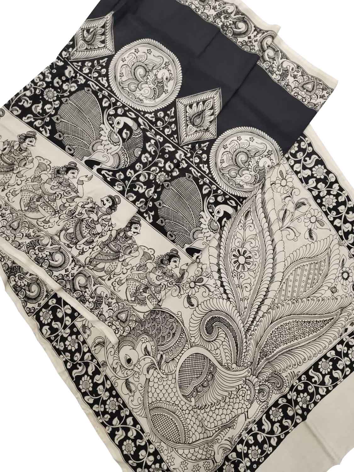 20% Off: Hand Painted Chennur Silk Saree in Black & White