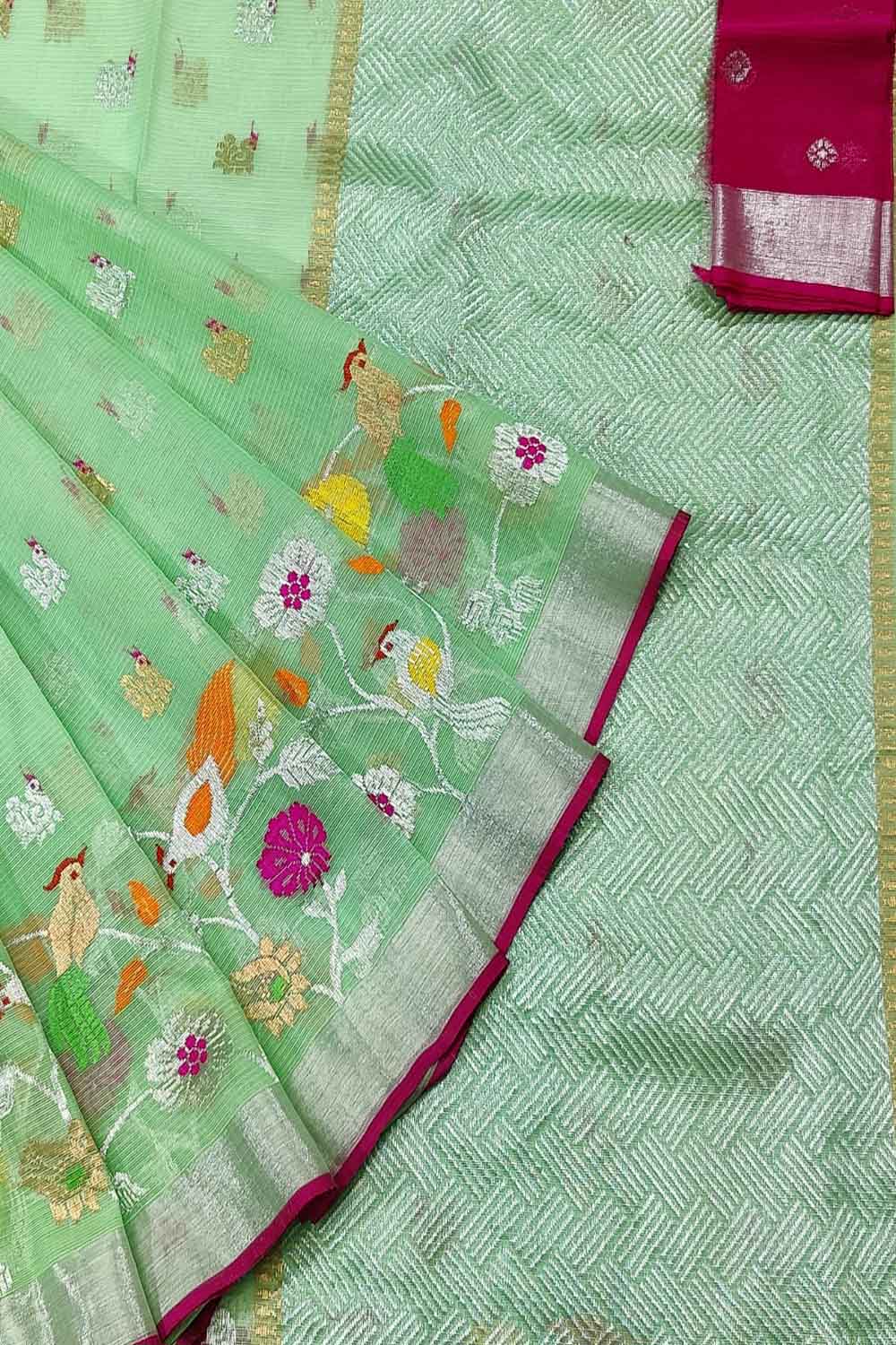 Green & Pink Kota Doria Saree - 20% Off
