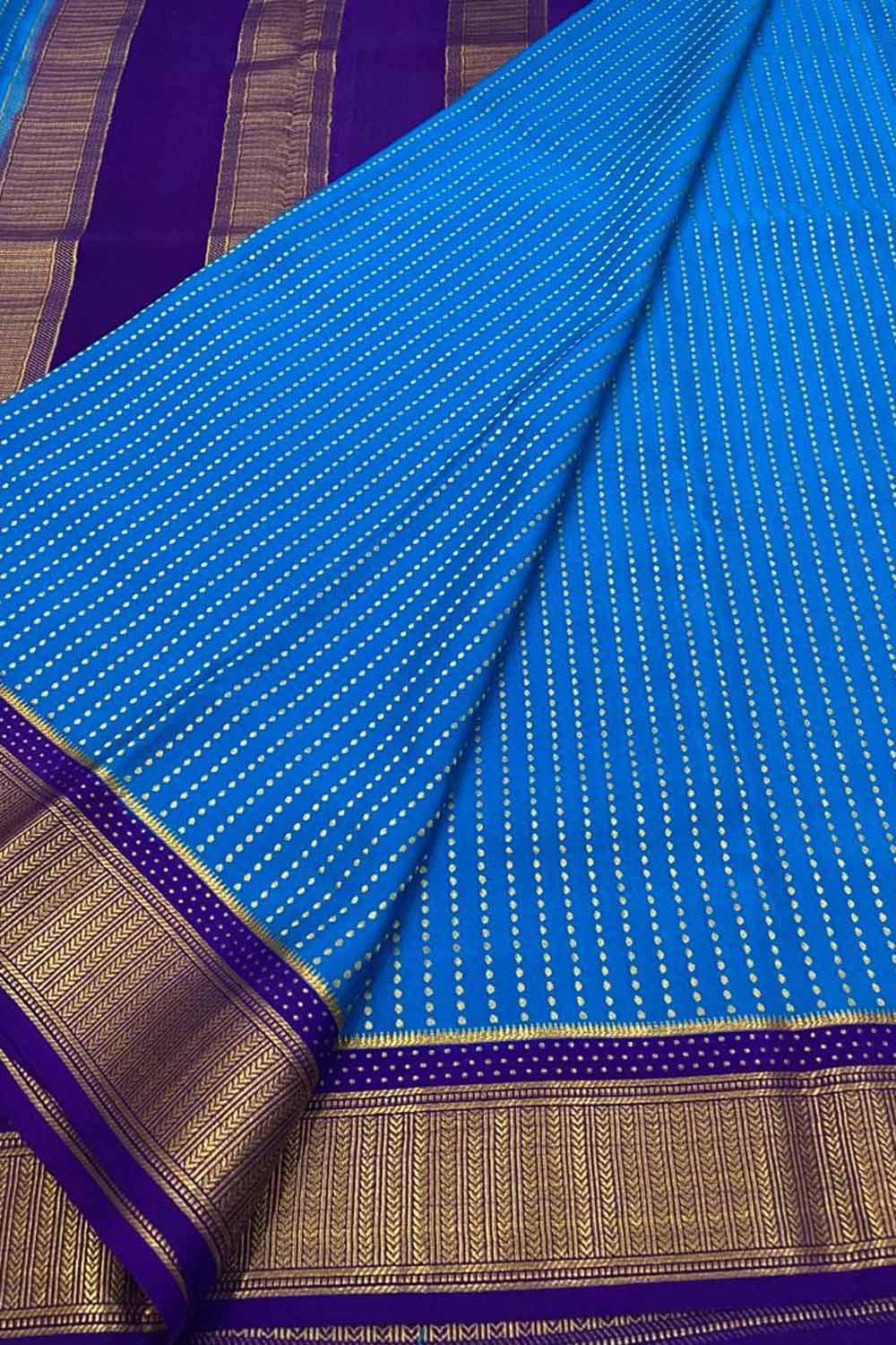 Blue Mysore Crepe Silk Saree: 20% Off