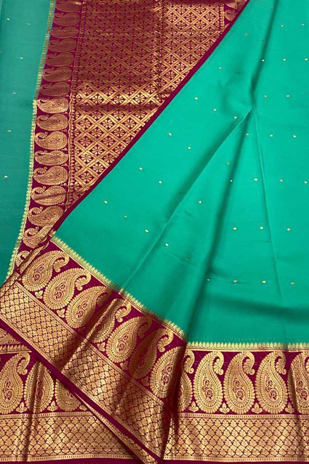 Green Mysore Handloom Crepe Silk Saree - 20% Off