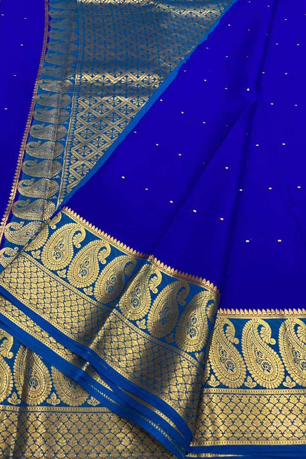 Blue Mysore Crepe Silk Saree - 20% Off!