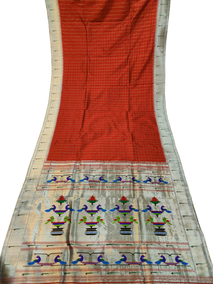 Shop the Exquisite Orange Handloom Paithani Silk Saree with Muniya Border