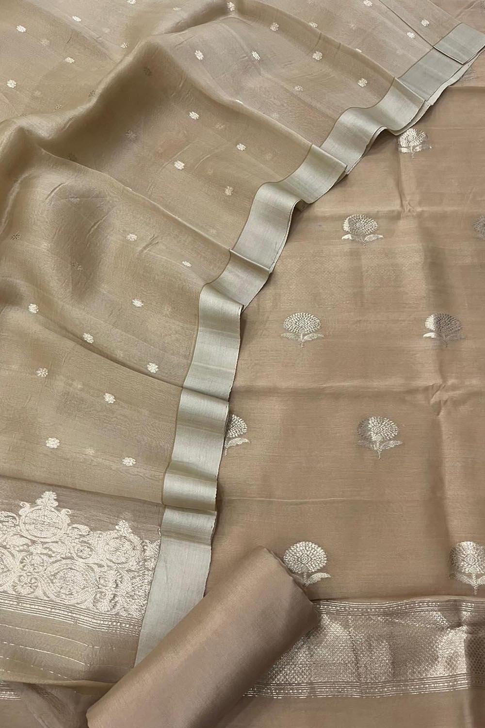 Stunning Pastel Handloom Banarasi Silk Suit with Organza Dupatta