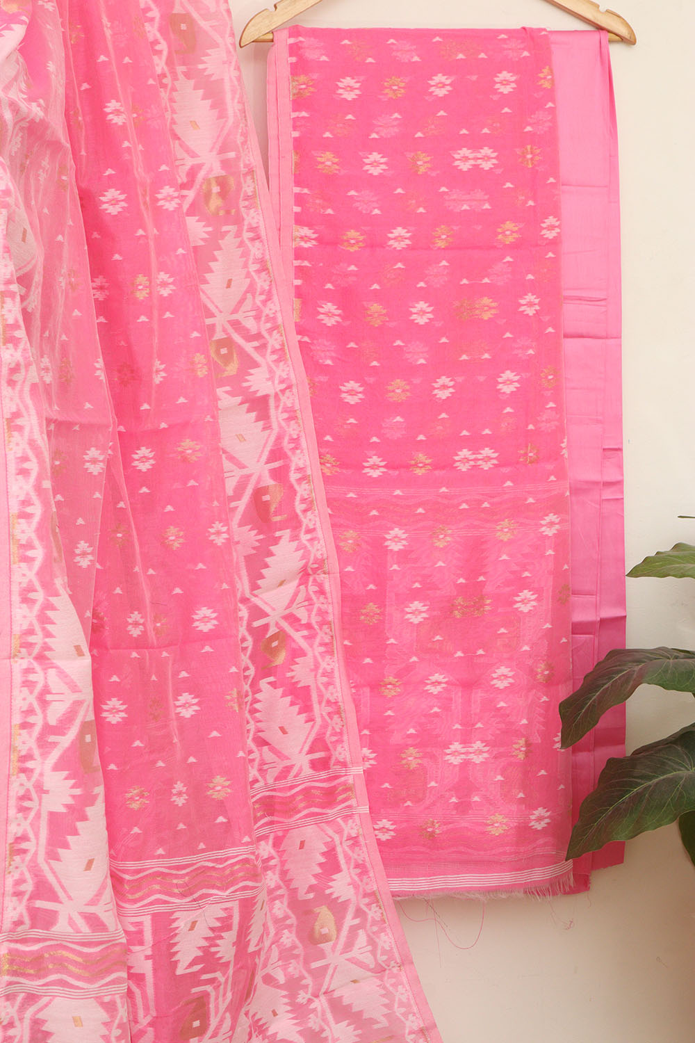 Shop Now: Pink Jamdani Silk Suit Set - 20% Off