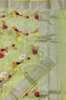 Green Handloom Kota Doria Real Zari Dupatta - Bird & Floral Design