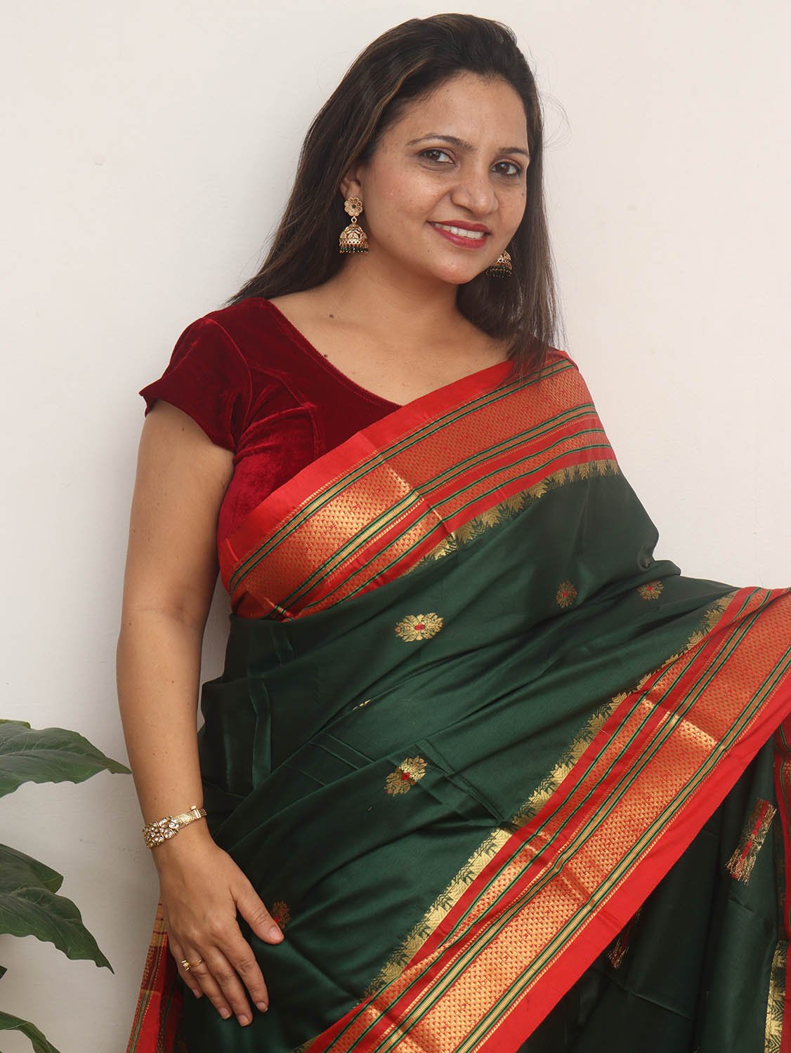 Green Paithani Cotton Silk Saree - Luxurionworld
